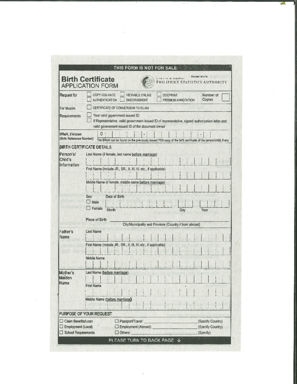 Birth Certificate Application Form - THIS FORM IS NOT FOR SALE Revised ...