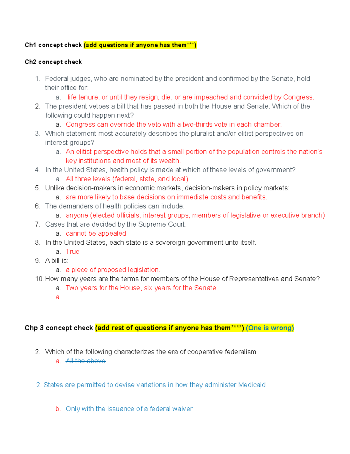 HSA Policy Exam 1 Study Guide - Ch1 concept check (add questions if ...