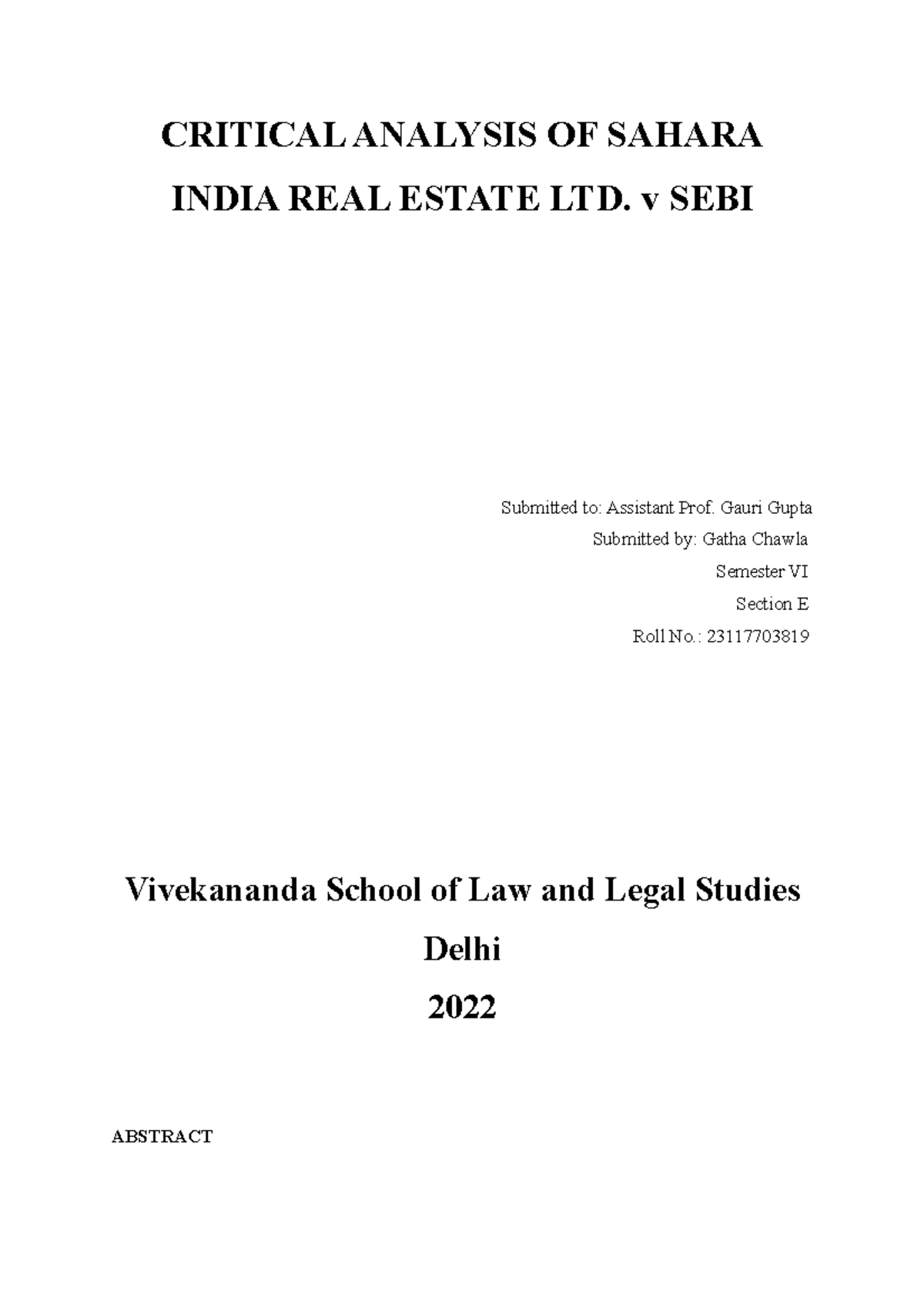 Sahara India REAL Estate LTD - CRITICAL ANALYSIS OF SAHARA INDIA REAL ...