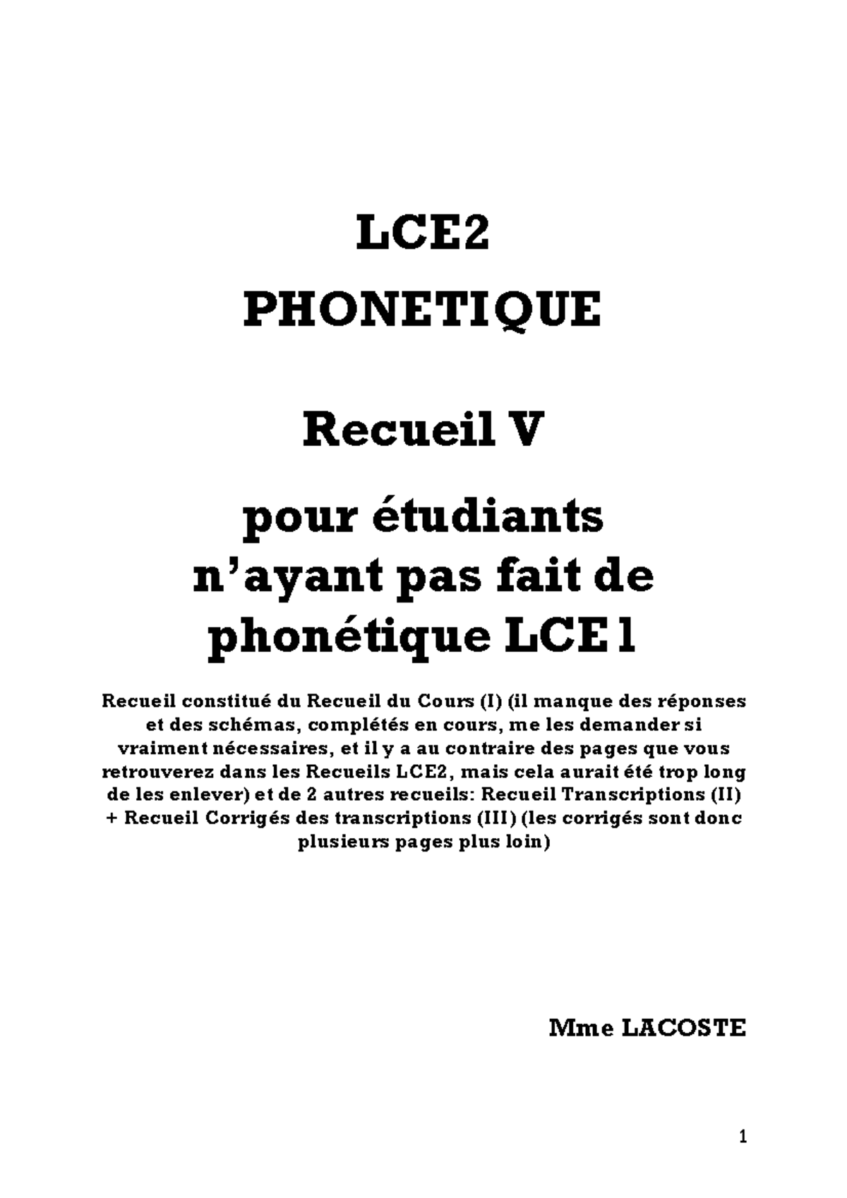 Phonetics for Beginners - LCE PHONETIQUE Recueil V pour étudiants n ...