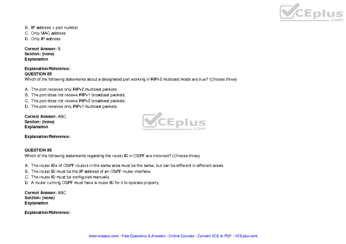 H12-211 - Preguntas 10 - B. IP address + port number C. Only MAC address D. Only IP address ...