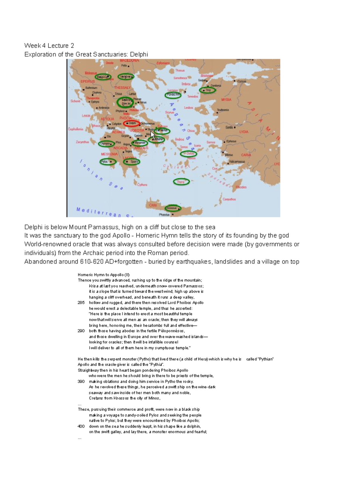Week 4 Lecture 2 -Delphi - Week 4 Lecture 2 Exploration of the Great Sanctuaries: Delphi Delphi ...
