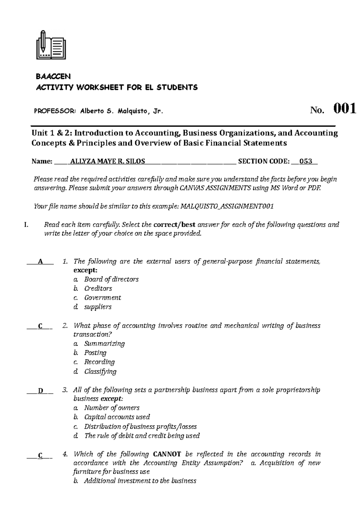Silos Assignment 001 - BASIC ACCOUNTING ENHANCEMENT - BAACCEN ACTIVITY ...