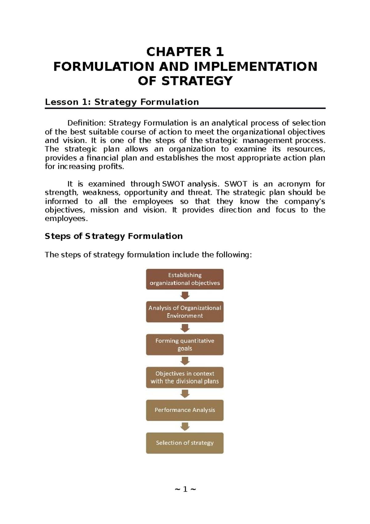 Strategic management and operations - CHAPTER 1 FORMULATION AND ...