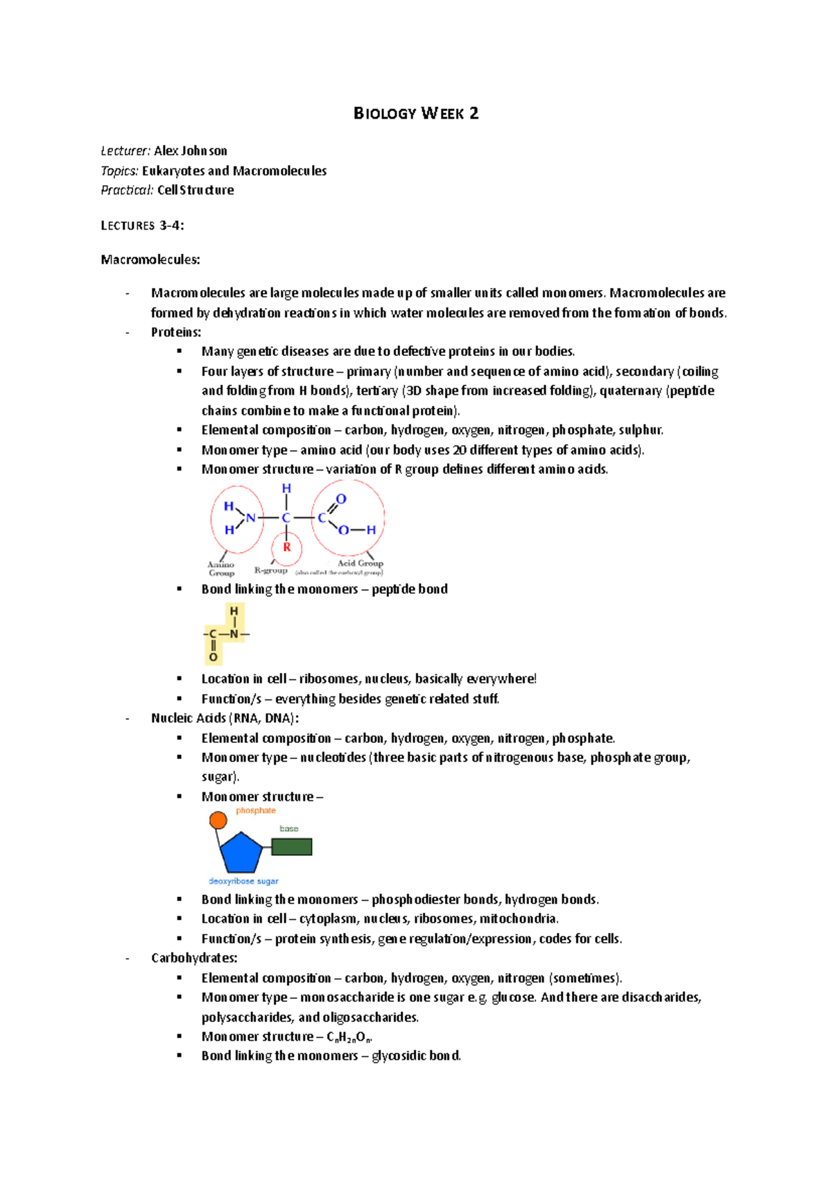 Biology-Week-2 - BIOLOGY WEEK 2 Lecturer: Alex Johnson Topics ...