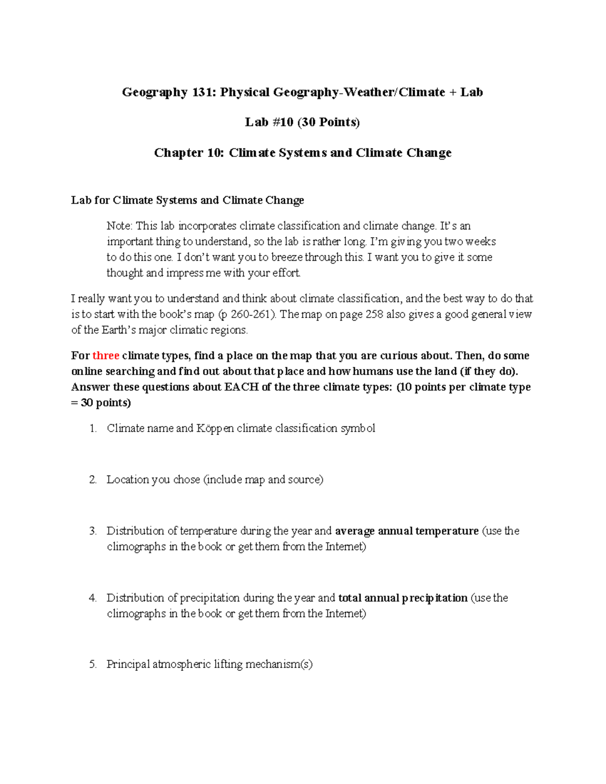 Lab for Chapter 10 Climate Systems and Climate Change - Geography 131 ...