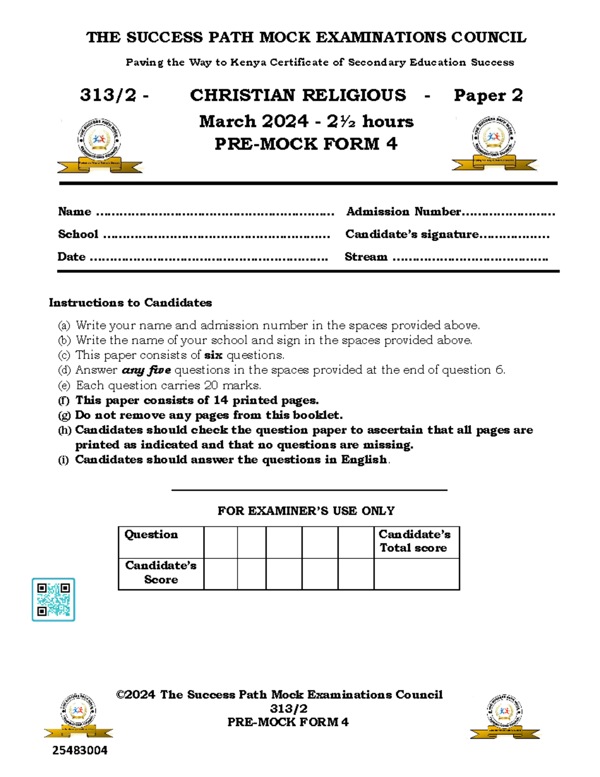 CRE PP2 QS PRE-MOCK 2024 - ©2024 The Success Path Mock Examinations ...