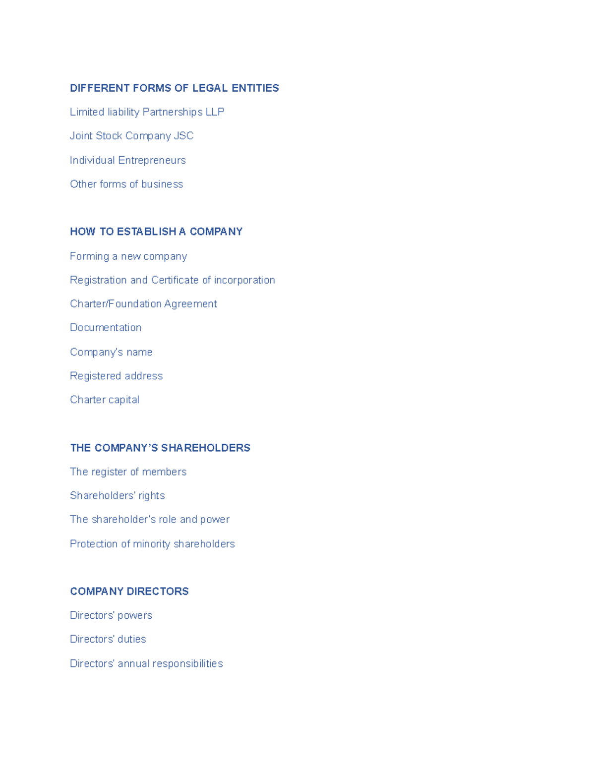 Business law Content - 1111 - DIFFERENT FORMS OF LEGAL ENTITIES Limited ...
