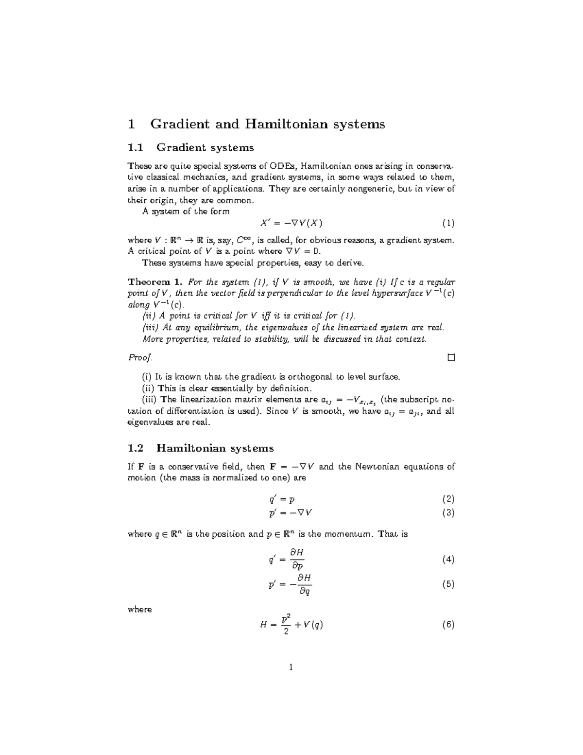 Summary - complete - 1 Gradient and Hamiltonian systems 1 Gradient ...