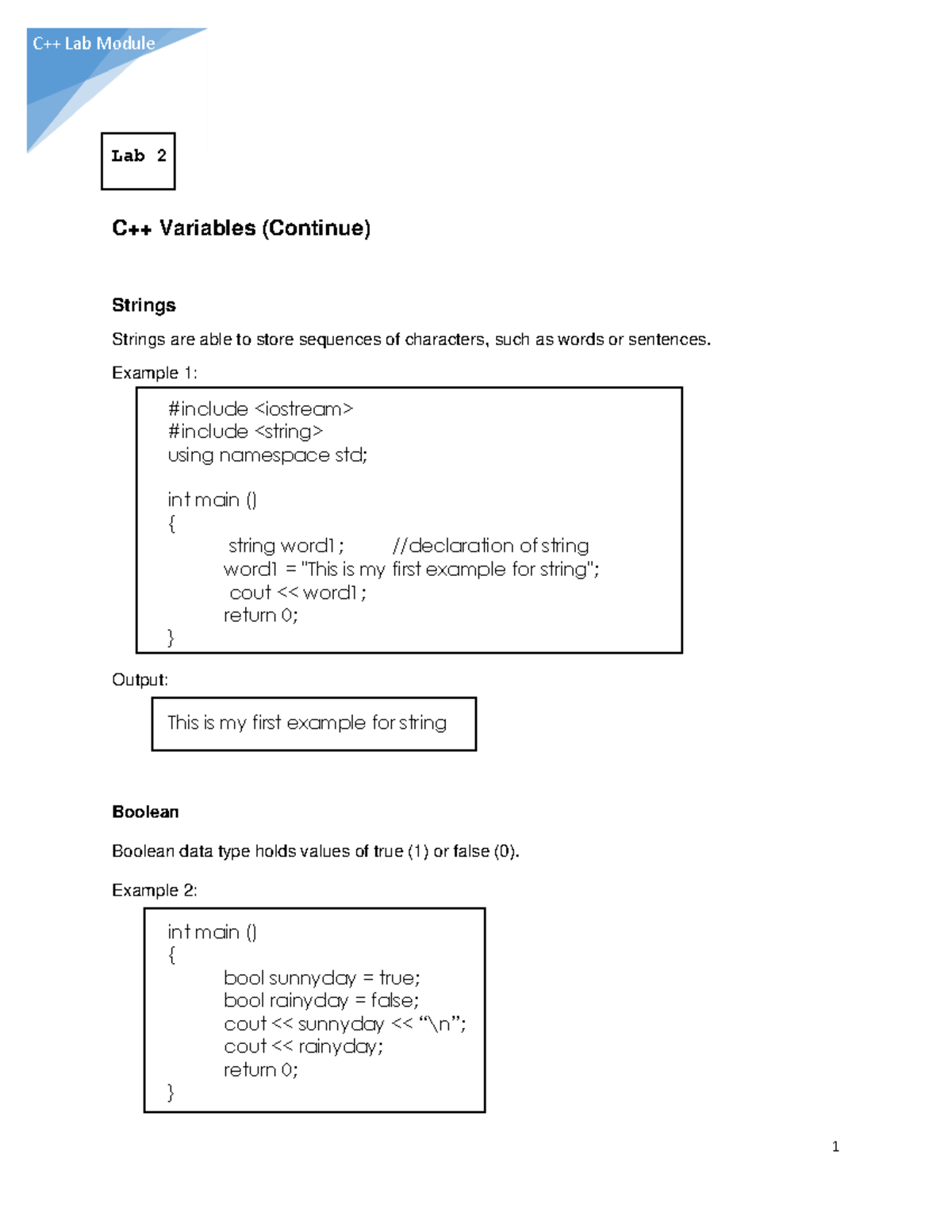 CSC430 Lecture note UITM SHAH ALAM - 1 C++ Lab Module Lan Lab 2 C++ ...