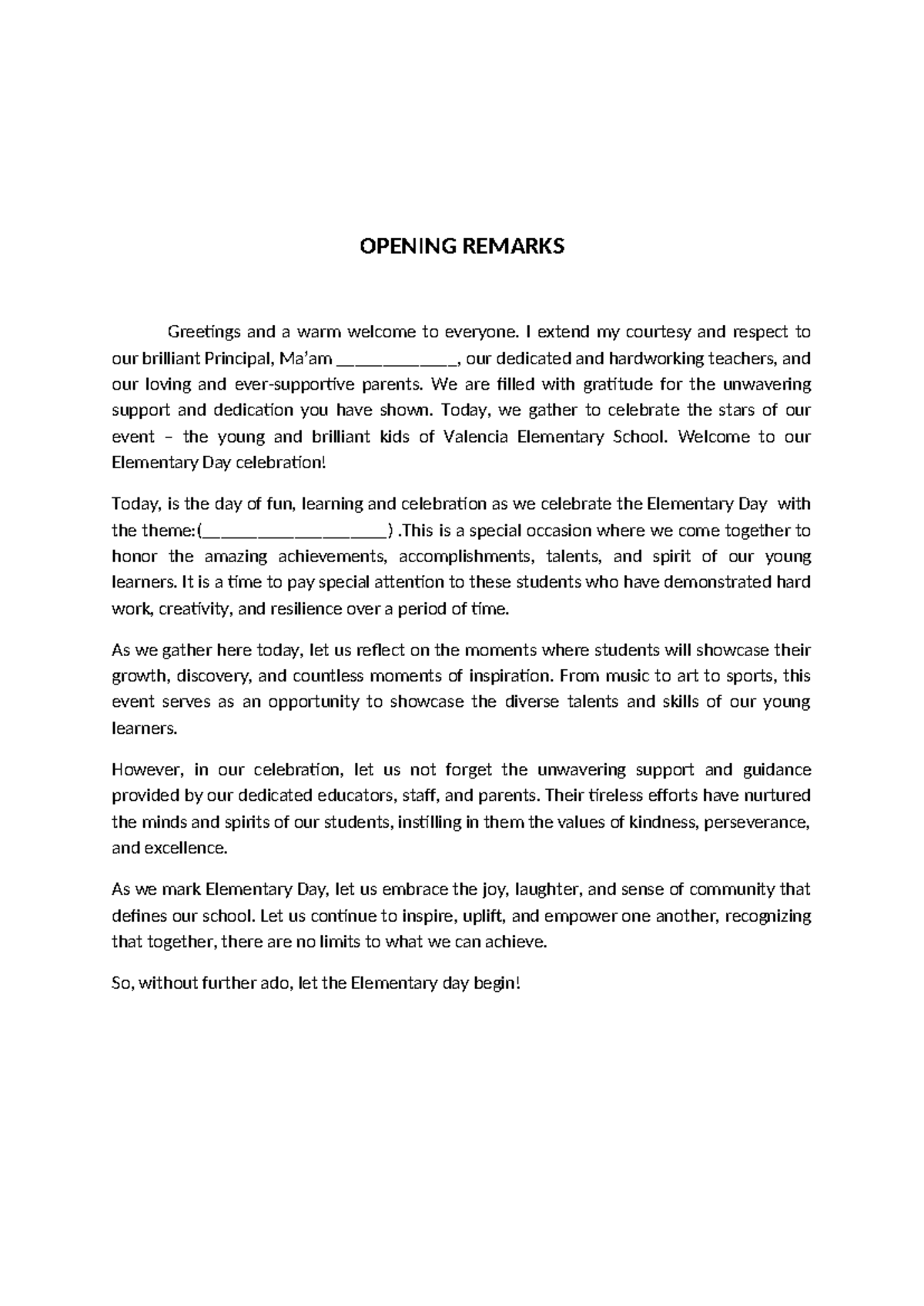 ED-3A- Opening- Remarks - OPENING REMARKS Greetings and a warm welcome ...