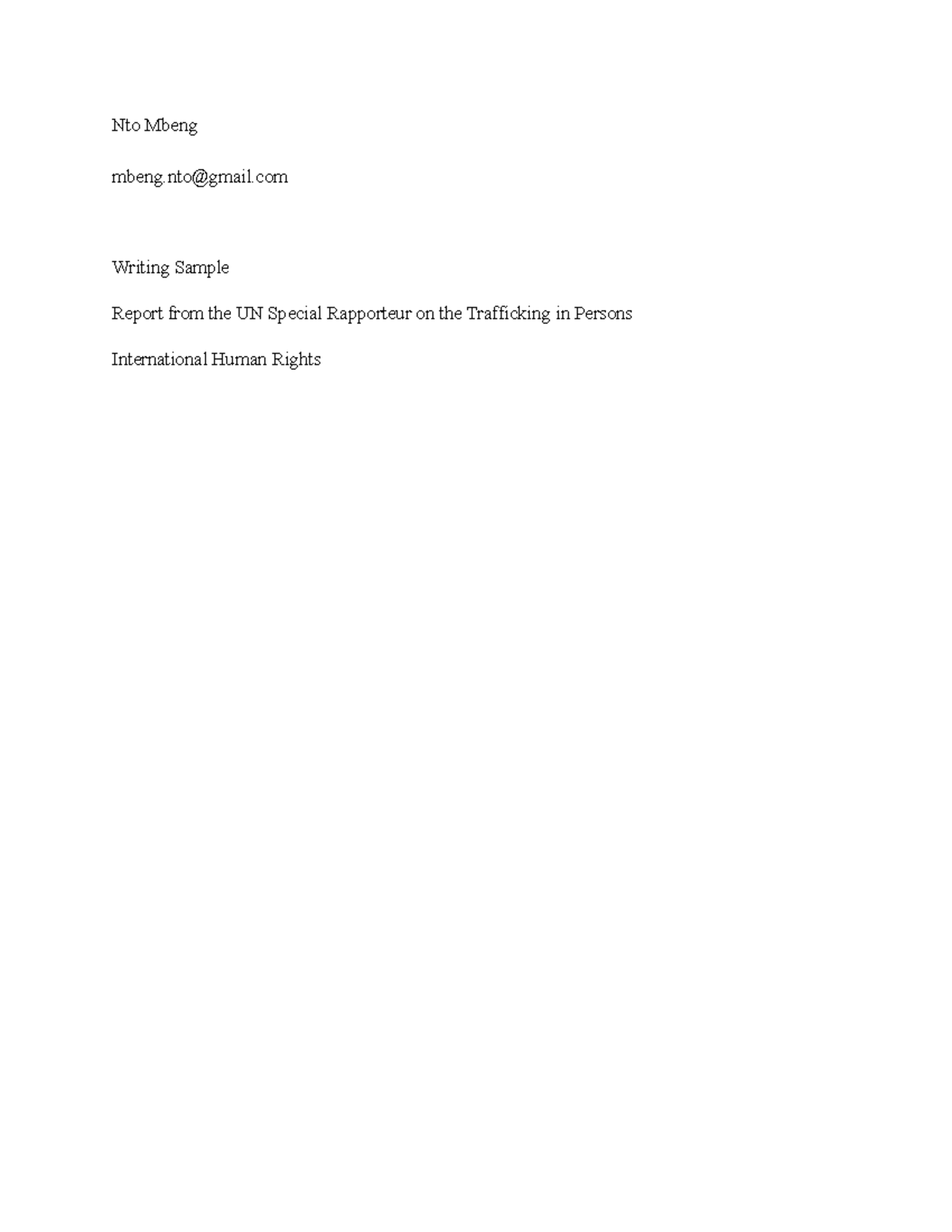 Report From The Un Special Rapporteur On The Trafficking In Persons