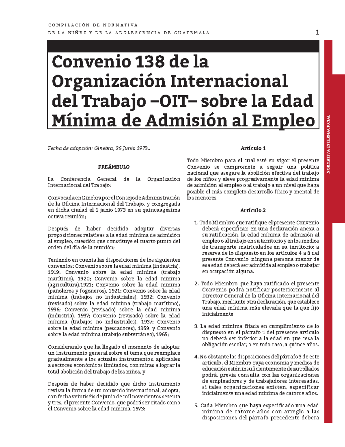 Convenio 138 de la Organización Internacional del Trabajo –OIT– sobre ...