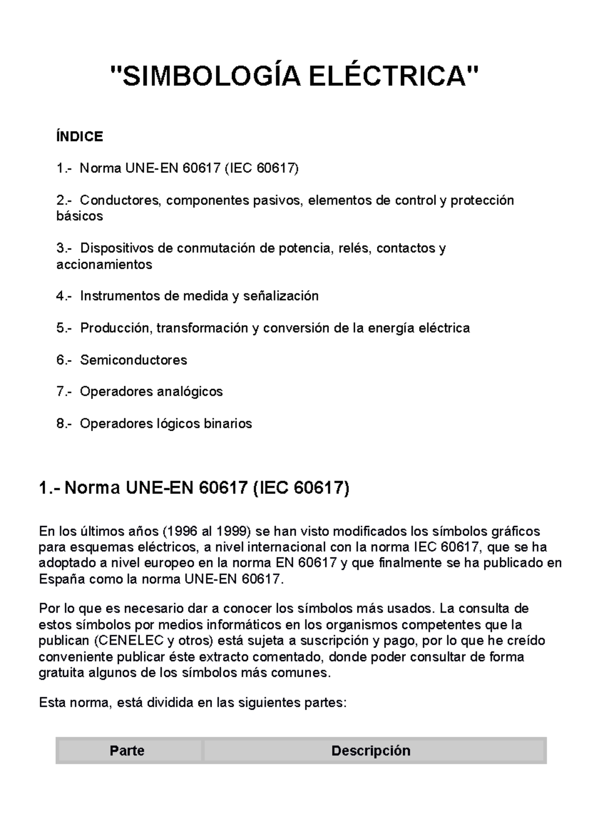Simbologia Electrica - Resumo - "SIMBOLOGÍA ELÉCTRICA" ÍNDICE 1.- Norma ...