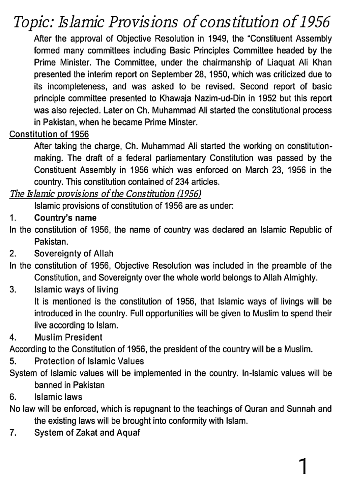 Constitution of 1956 ,62 ,1973 - Islamic studies - Studocu