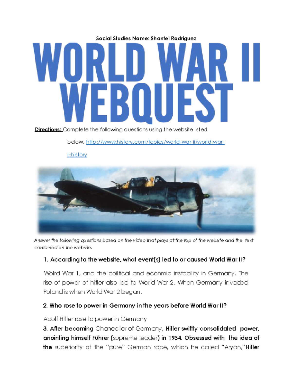 WW2 Webquest - Social Studies Name: Shantel Rodriguez Directions ...