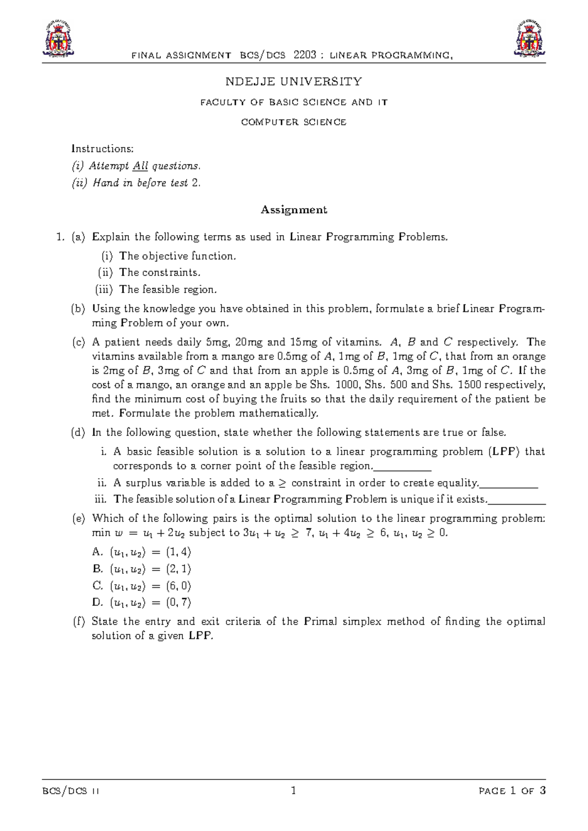 Linear Programming 2024 Assignment Final Assignment Bcsdcs 2203