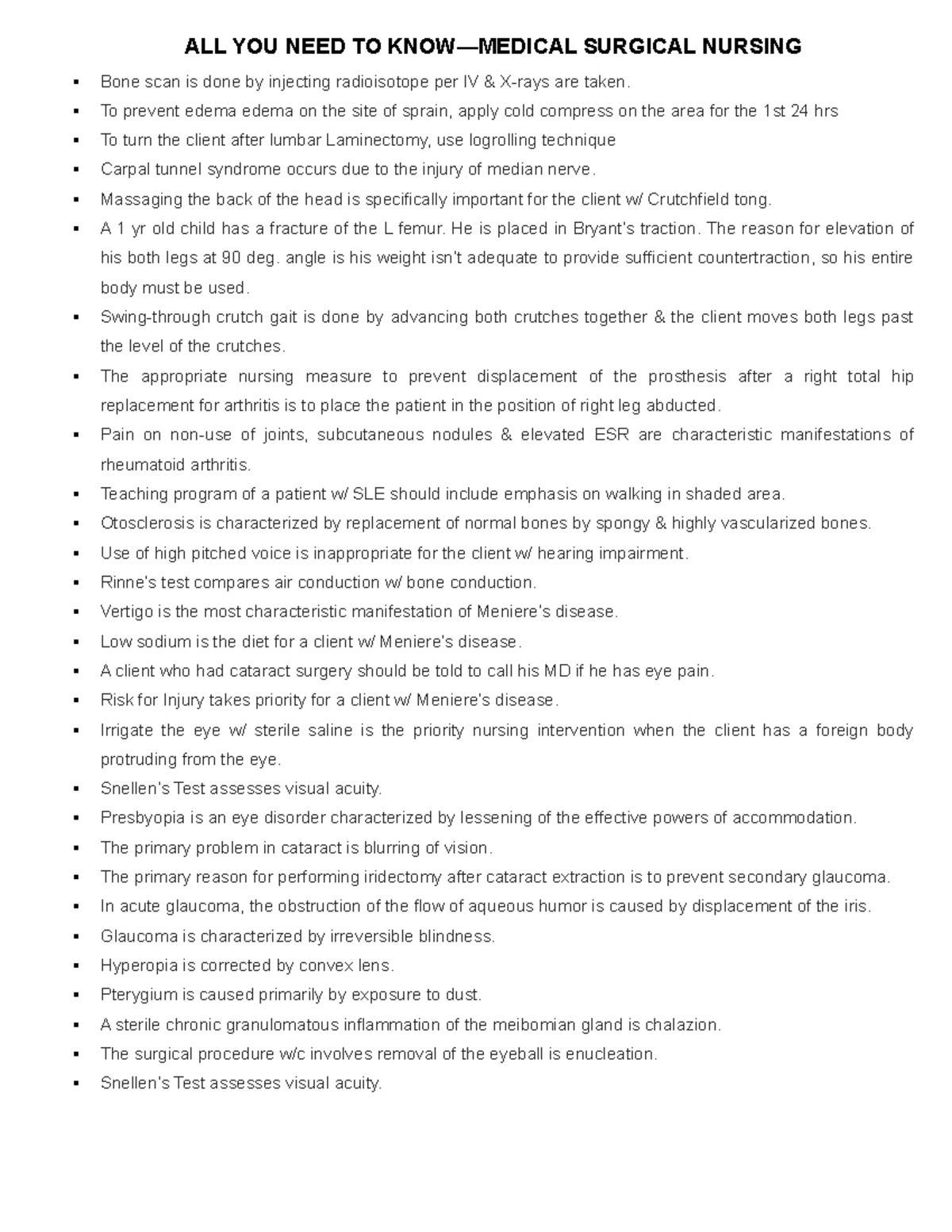 ALL YOU NEED TO KNOW— Medical Surgical Nursing - ALL YOU NEED TO KNOW ...