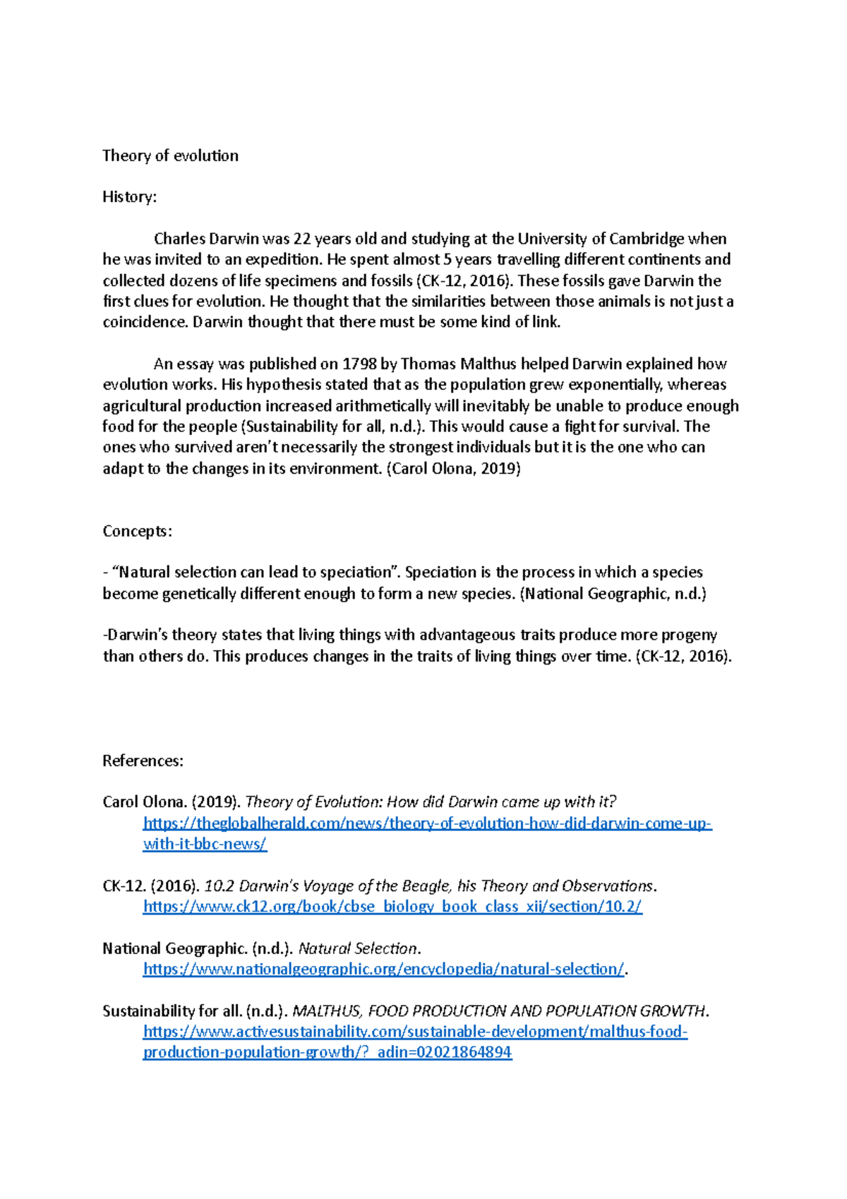 Theory of Evolution: A Summary - Theory of evolution History: Charles ...