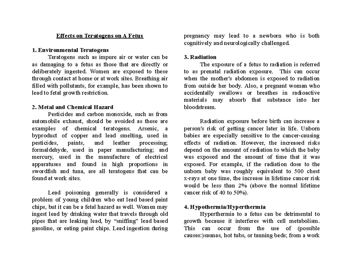 Effects on Teratogens on A Fetus - Effects on Teratogens on A Fetus ...