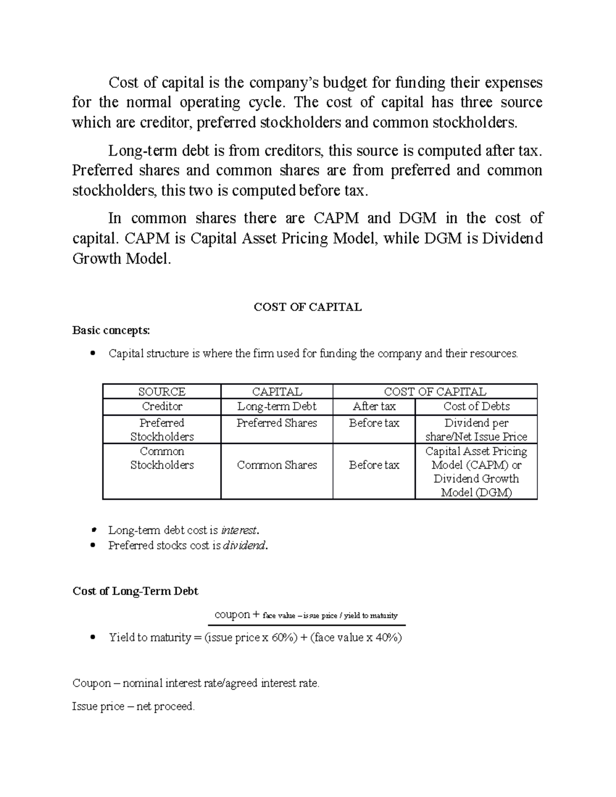 COST OF Capital - Cost of capital is the company’s budget for funding ...