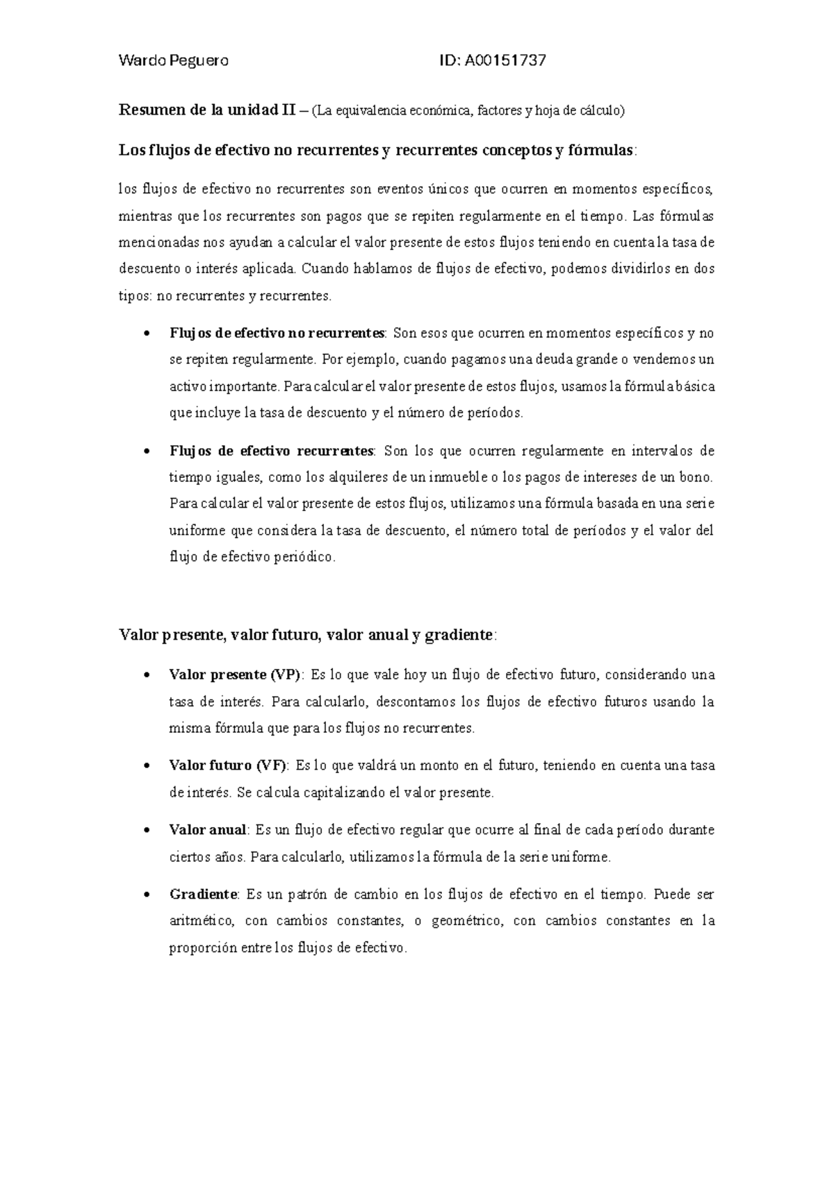 Resumen de la unidad II - (Wardop) - Wardo Peguero ID: A0015 1737 ...