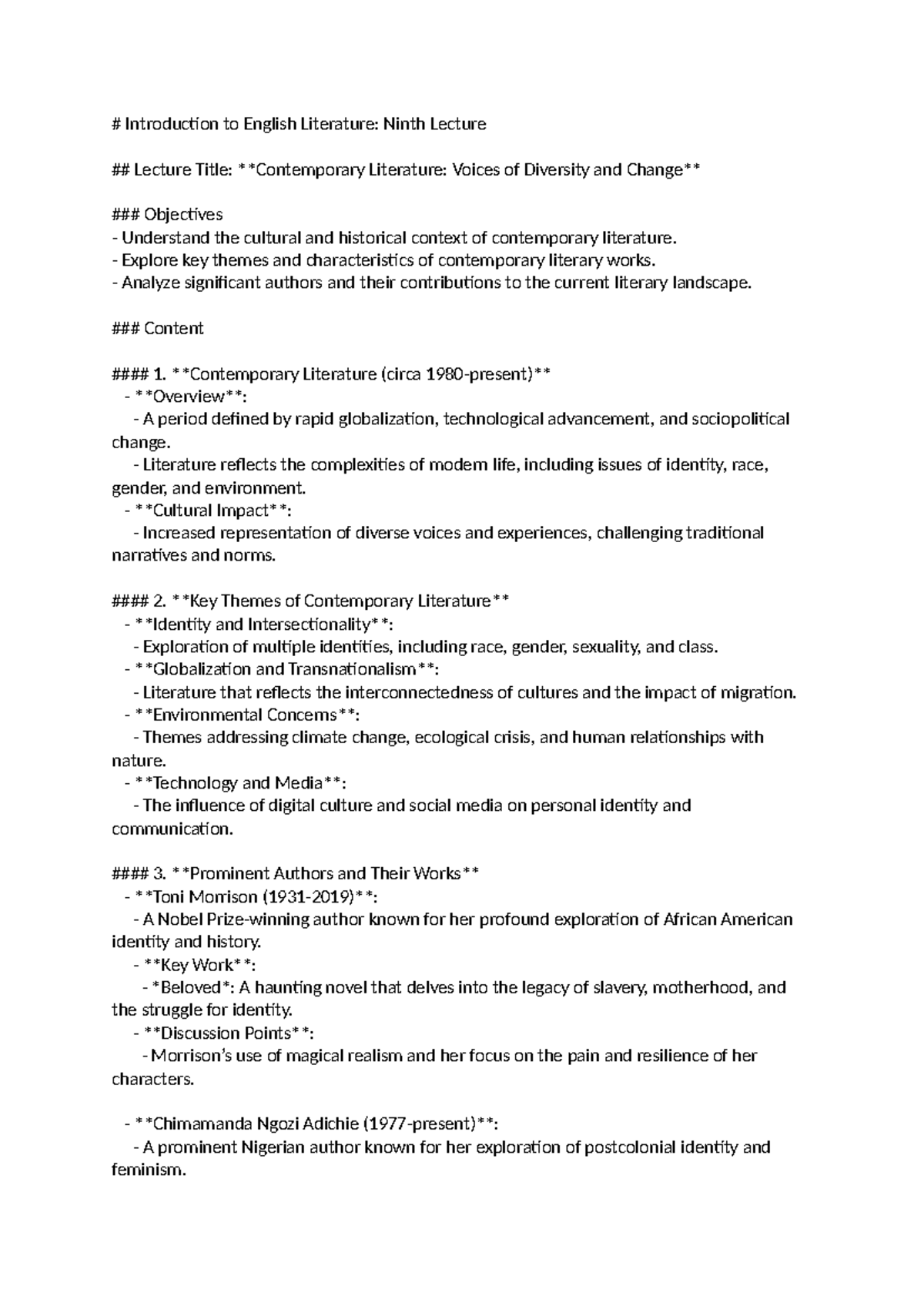 English lit lec 9 summary - Introduction to English Literature: Ninth ...