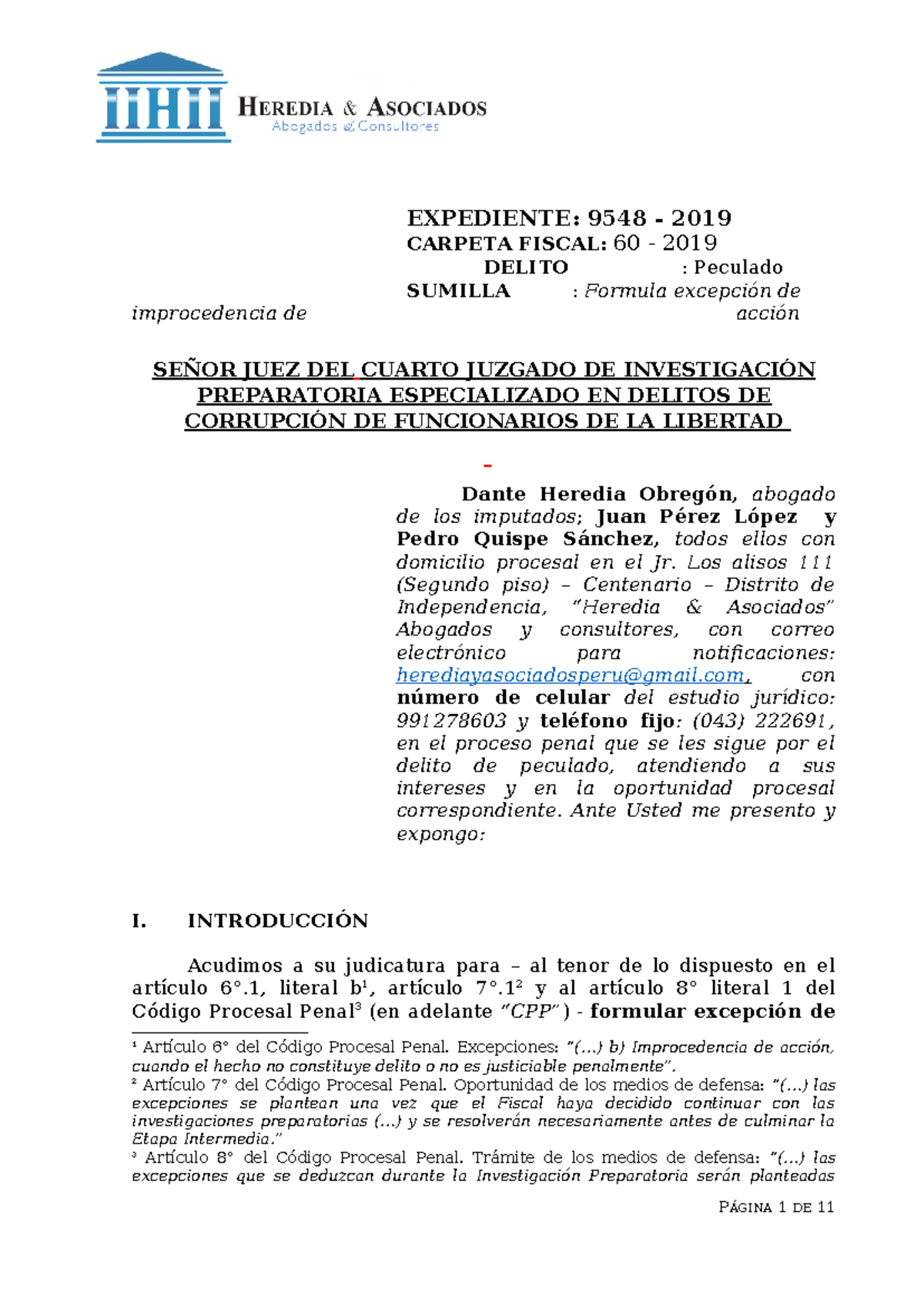 Modelo de excepcion de improcedencia de accion LP Pasion Derecho 1 ...