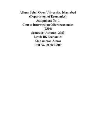 5401-1 - Assignment - Allama Iqbal Open University, Islamabad (Department of Economics ...