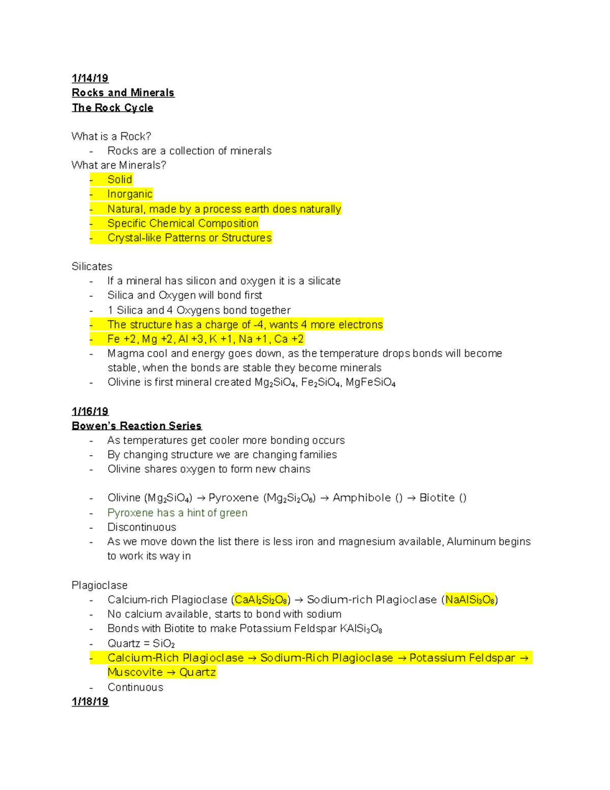 GEOL 1100 - Lecture Notes - 1/14/ Rocks and Minerals The Rock Cycle ...