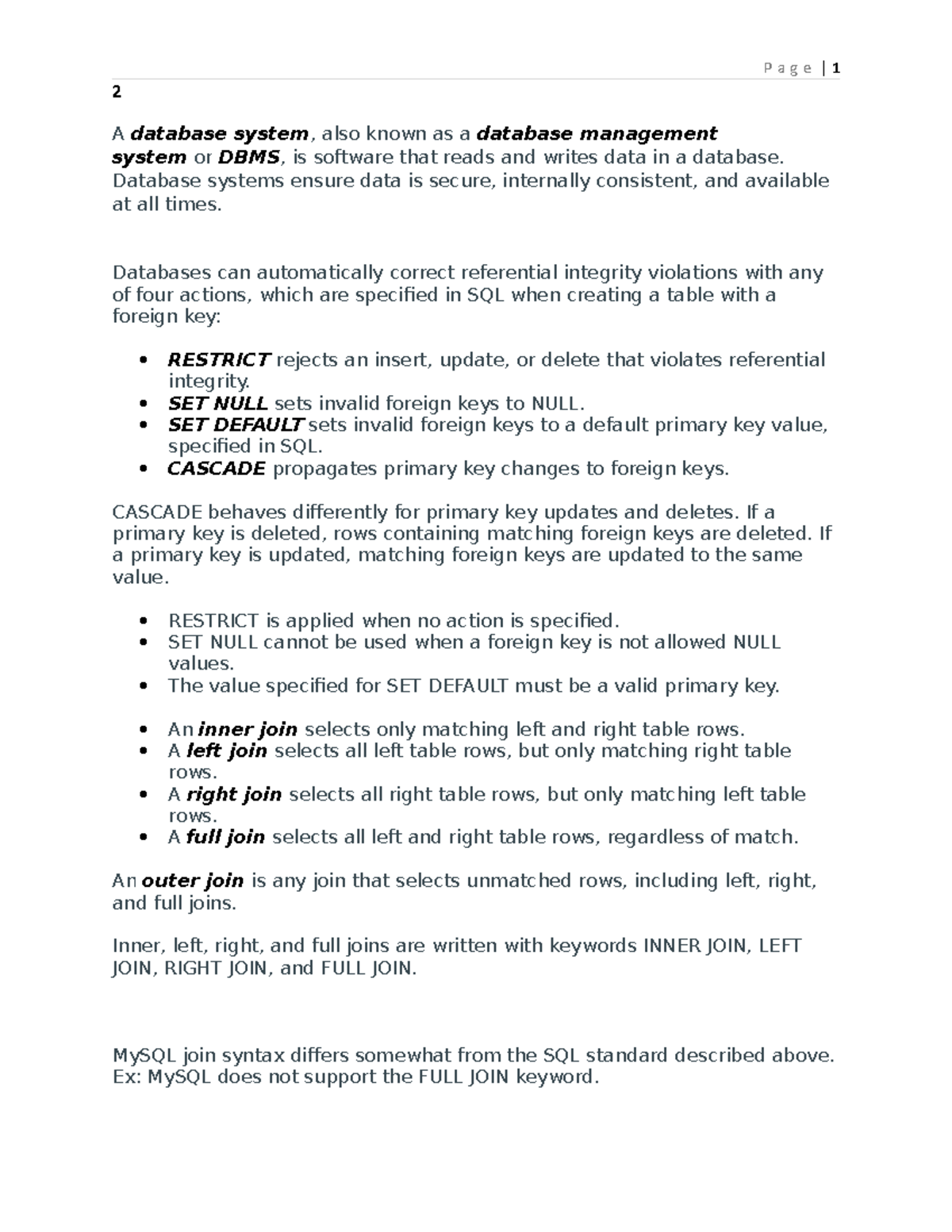 C175 - DBMS notes and examples - P a g e | 1 2 A database system , also ...
