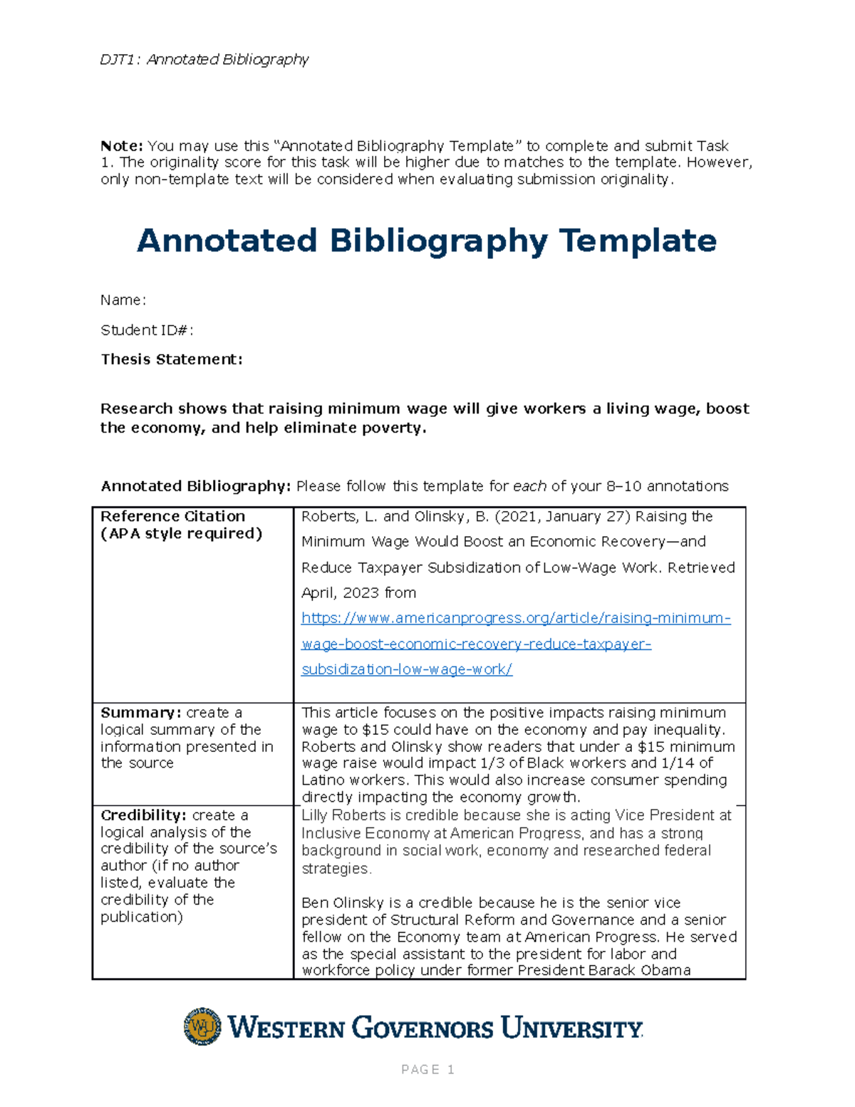 DJT1 Annotated Bibliography - Note: You may use this “Annotated ...