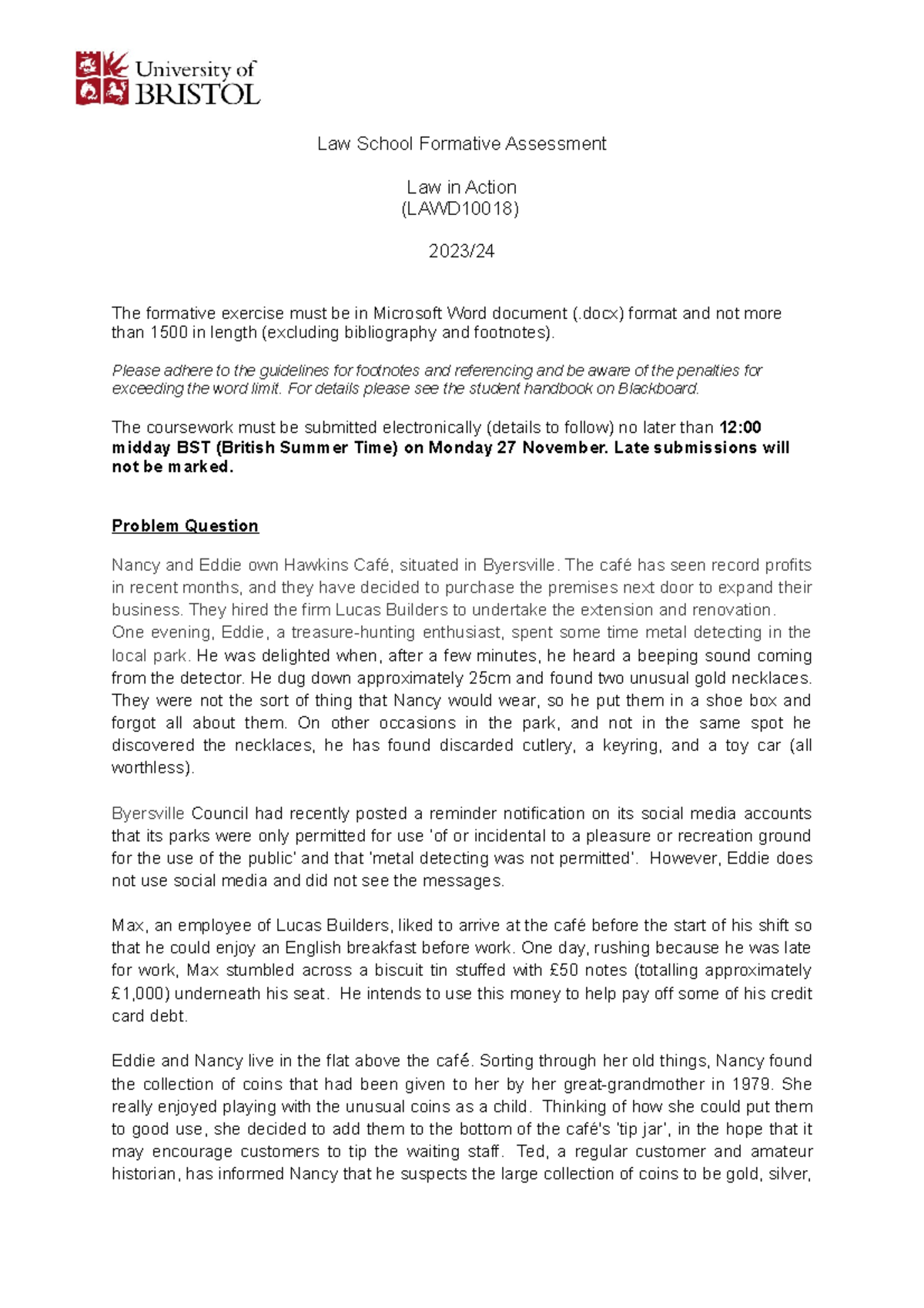 Law in Action Formative 2023 - Law School Formative Assessment Law in ...