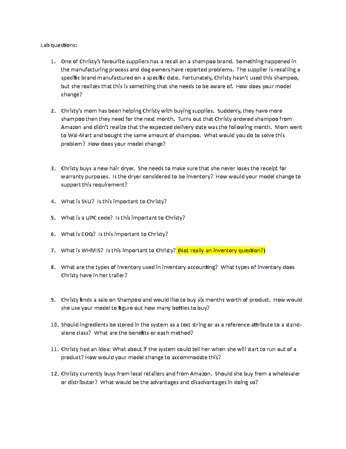 Inventory Lab questions mg - Lab questions: 1. One of Christy’s ...