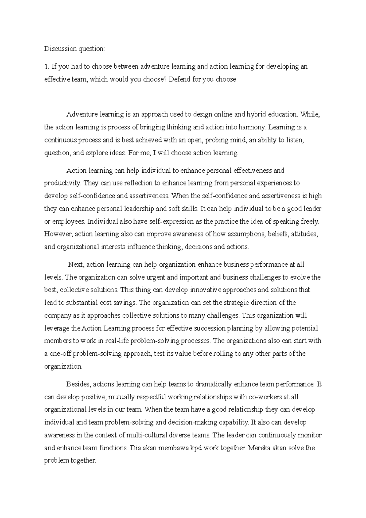 Action learning in training development question - Discussion question ...