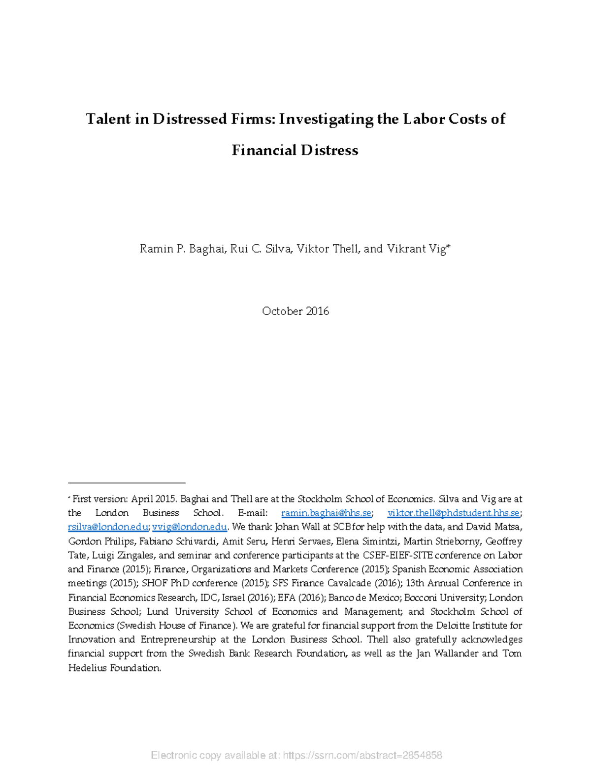 Talent in Distressed Firms in Labor Cost on Financial Distress ...