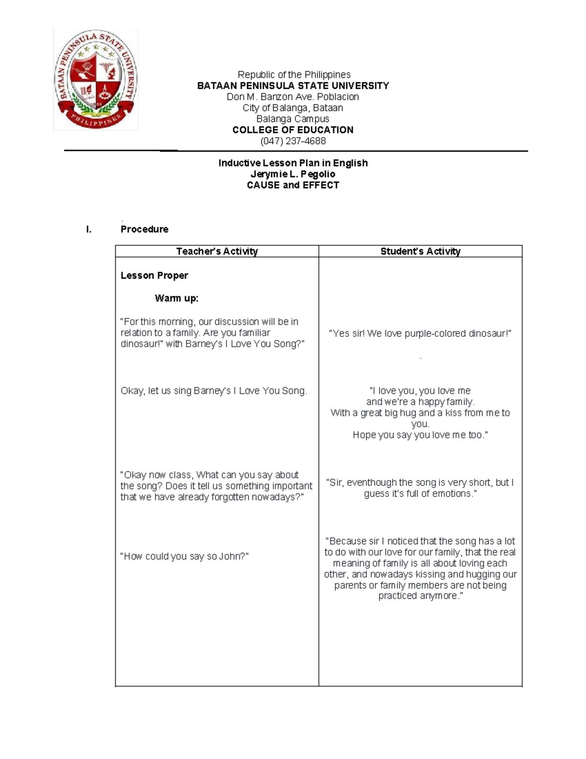 Inductive lesson plan Jerymie - Republic of the Philippines BATAAN ...