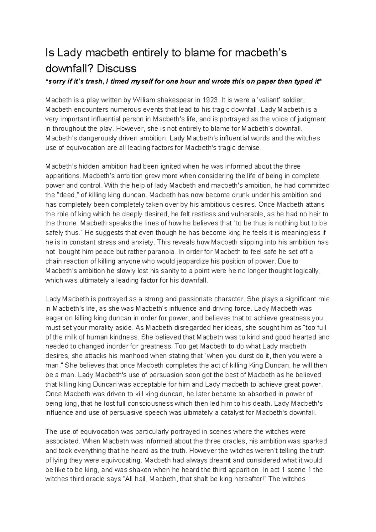 Macbeth practice - random - Is Lady macbeth entirely to blame for ...