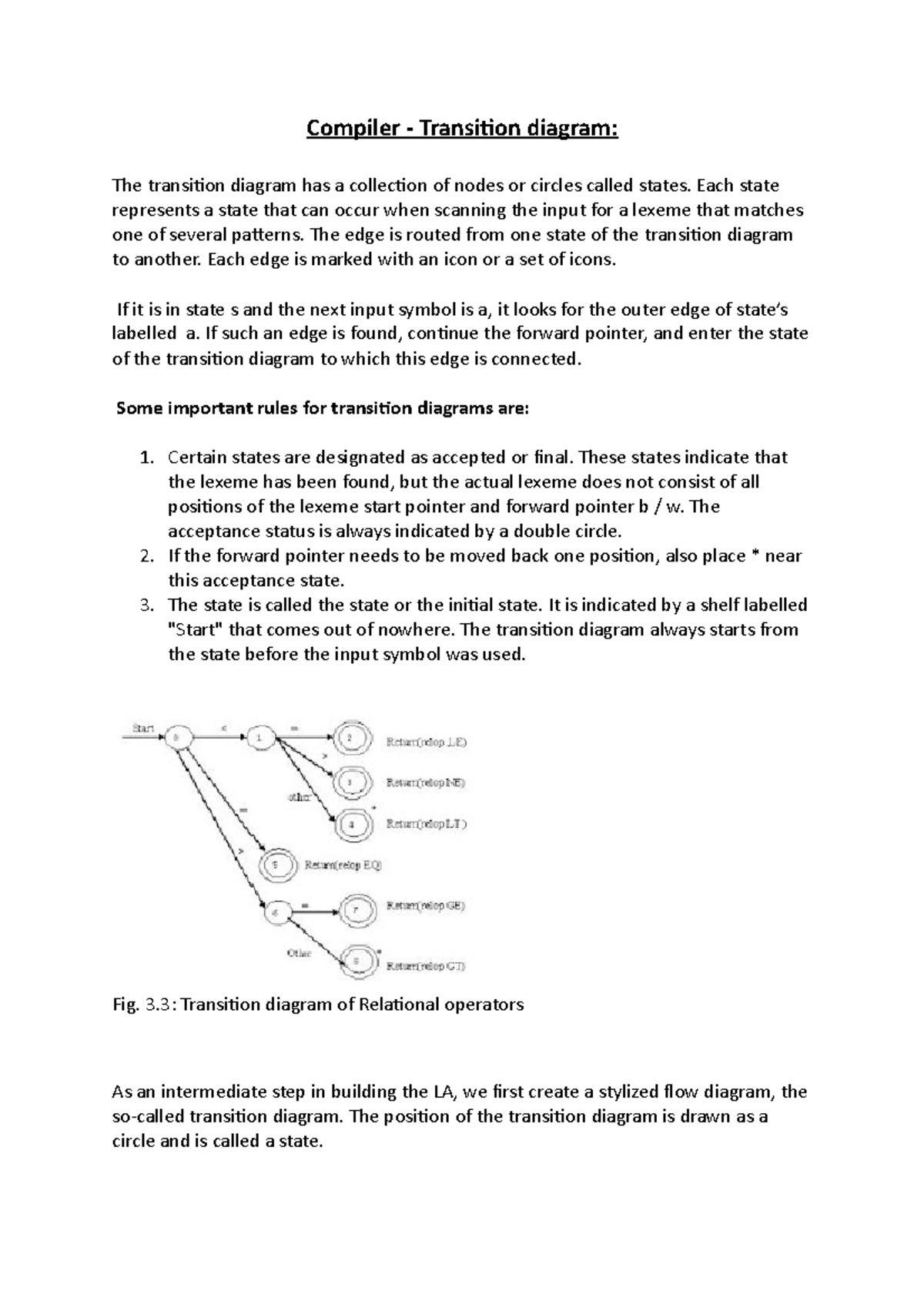 Compiler - Transition diagram - Each state represents a state that can ...