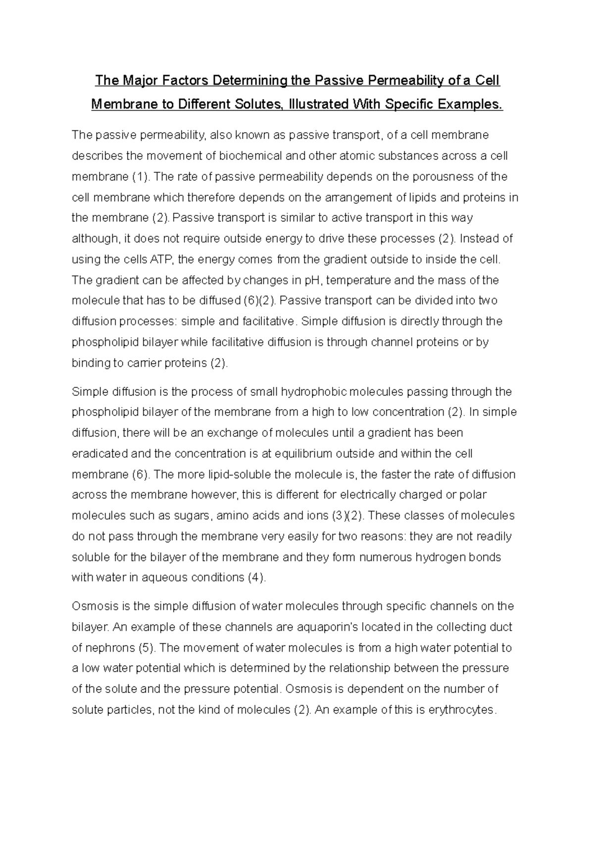Biomembranes essay - The Major Factors Determining the Passive ...
