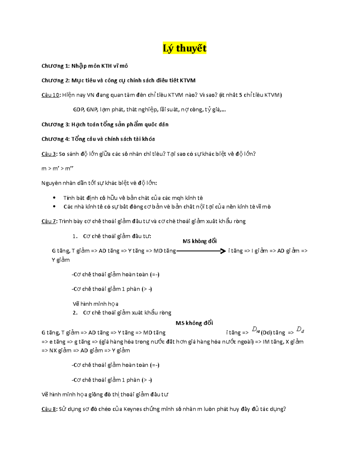 ÔN TẬP KINH TẾ VĨ MÔ - ÔN TẬP KINH TẾ VĨ MÔ - Lý thuyếết Ch ương 1: Nh ập môn KTH vĩ mô Ch ương ...