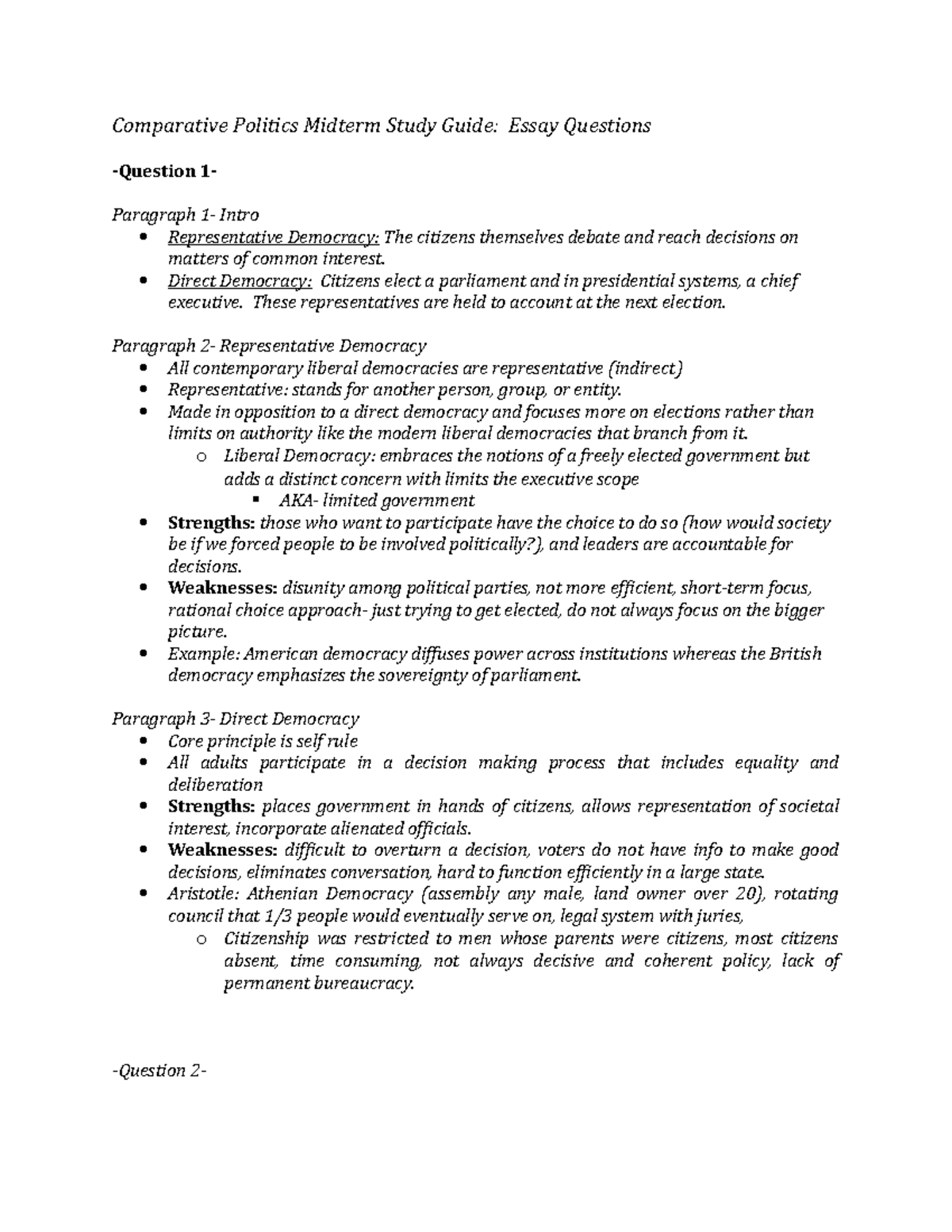 Comparative Politics Midterm Study Guide - Direct Democracy: Citizens ...
