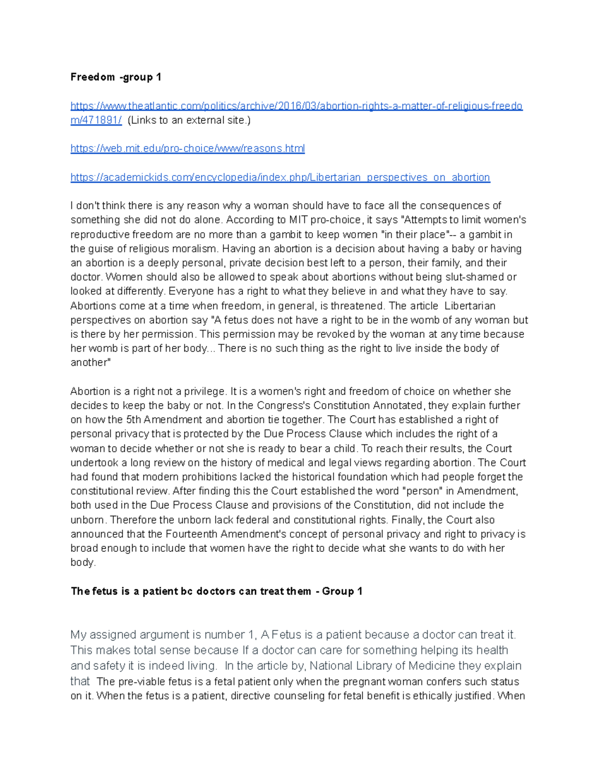 Pro choice-pro life - coursework - Freedom -group 1 - Studocu