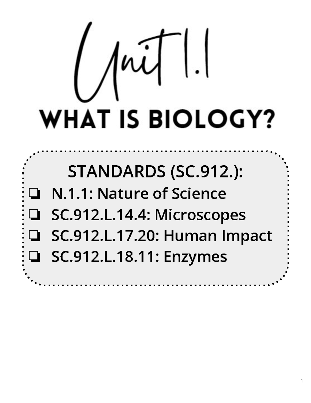 Unit 1.1 Biology Interactive Notebook JS - 1 STANDARDS (SC.): N.1 ...
