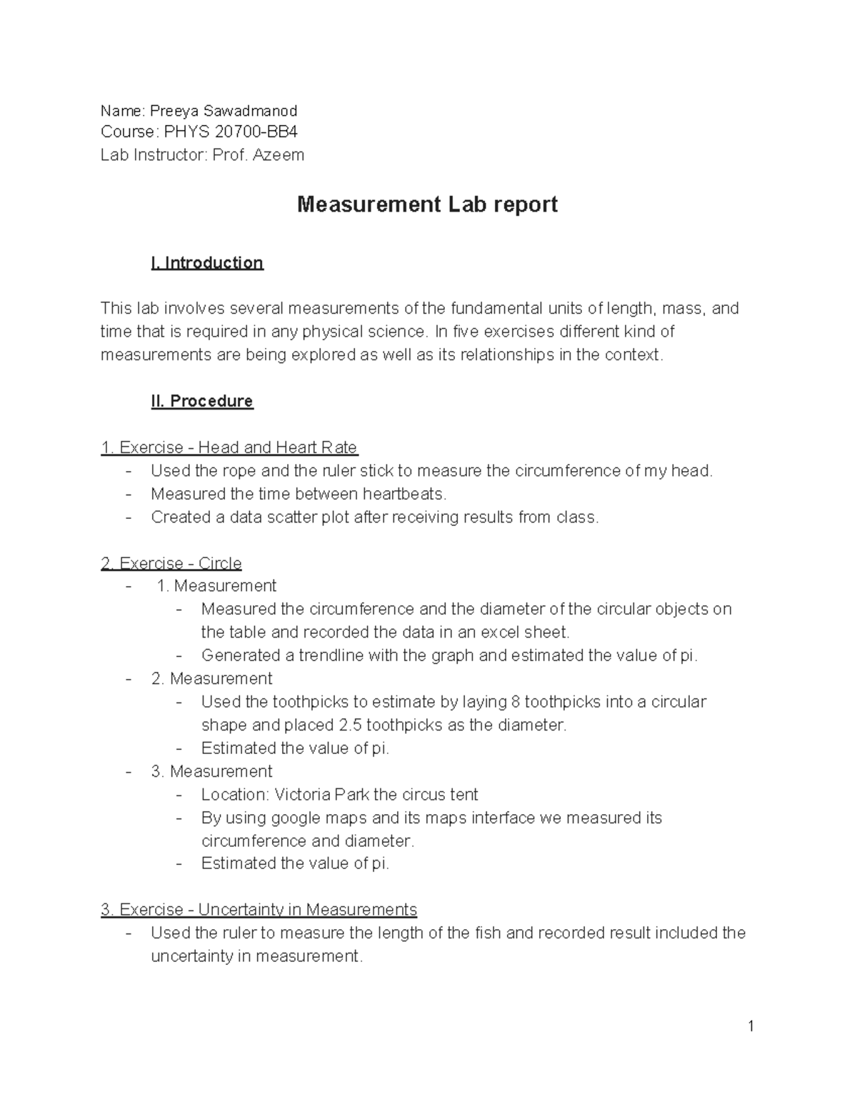 Lab report #1 - Name: Preeya Sawadmanod Course: PHYS 20700-BB4 Lab ...