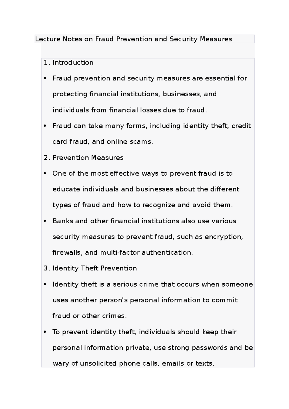 Lecture Notes on Fraud Prevention and Security Measures - Lecture Notes ...