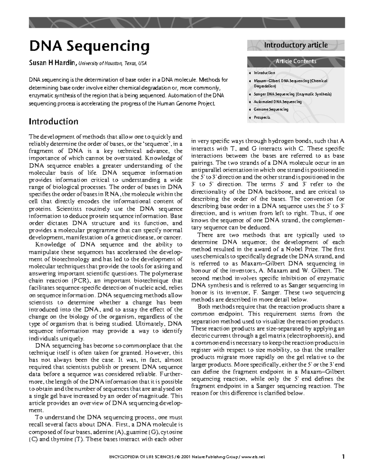 Susan H Hardin-DNA Sequencing - DNA Sequencing Susan H Hardin ...