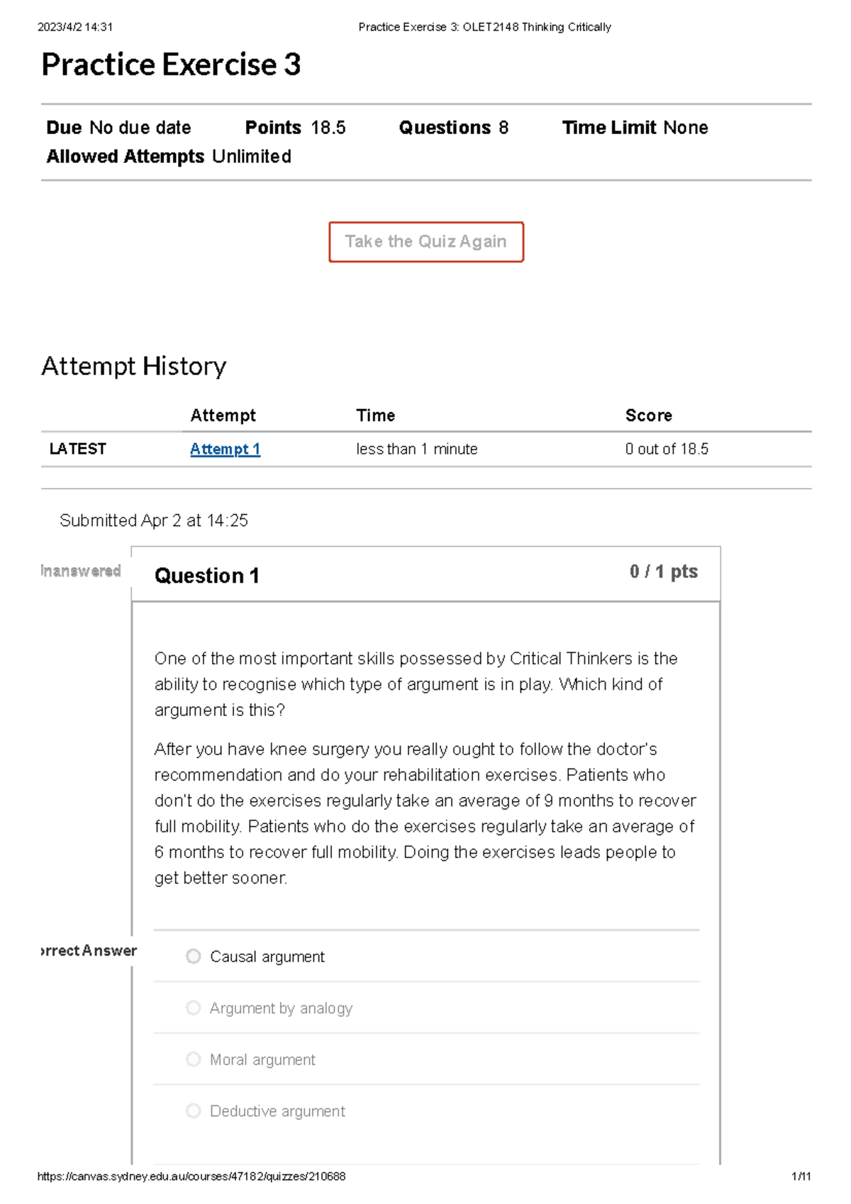 Practice Exercise 3 OLET2148 Thinking Critically - Practice Exercise 3 Due No due date Points 18 ...