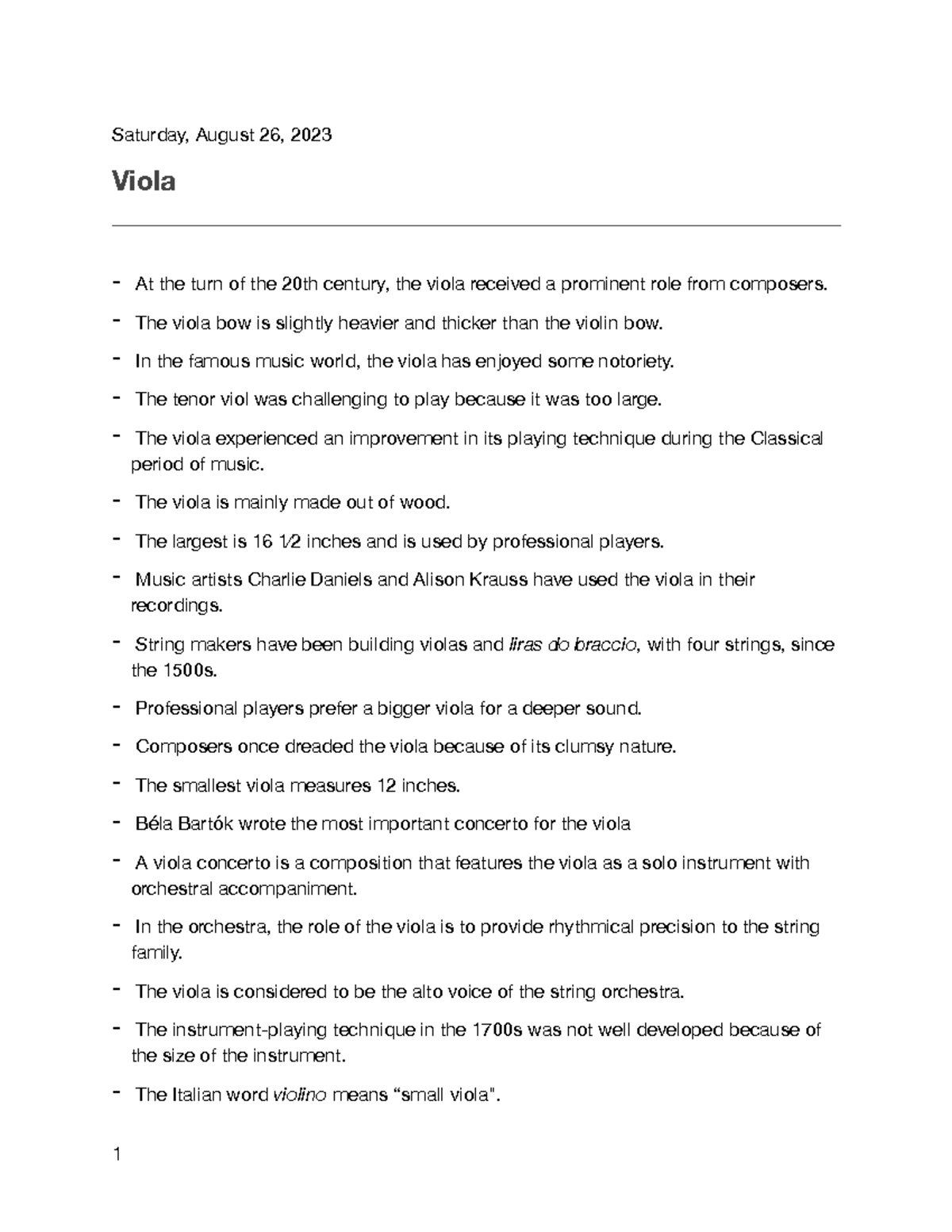 Viola Notes - Saturday, August 26, 2023 Viola - At the turn of the 20th ...