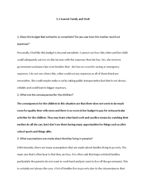 3-2 Journal Family and Work - For this assignment I am going to be ...